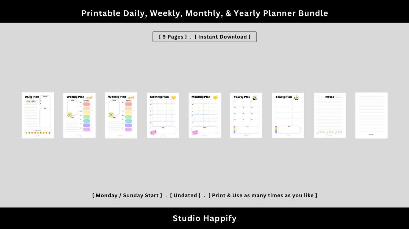 Rainbow Planner, Printable Daily, Weekly, Monthly, & Yearly Planner ...
