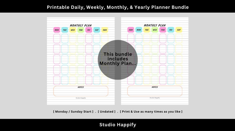 Colorful Neon Planner, Printable Daily, Weekly, Monthly, & Yearly ...