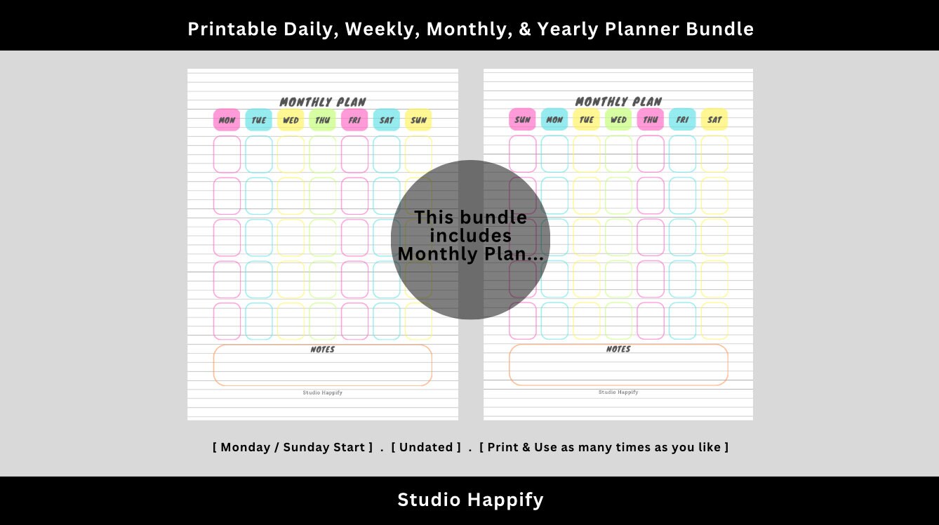 Colorful Neon Planner, Printable Daily, Weekly, Monthly, & Yearly ...