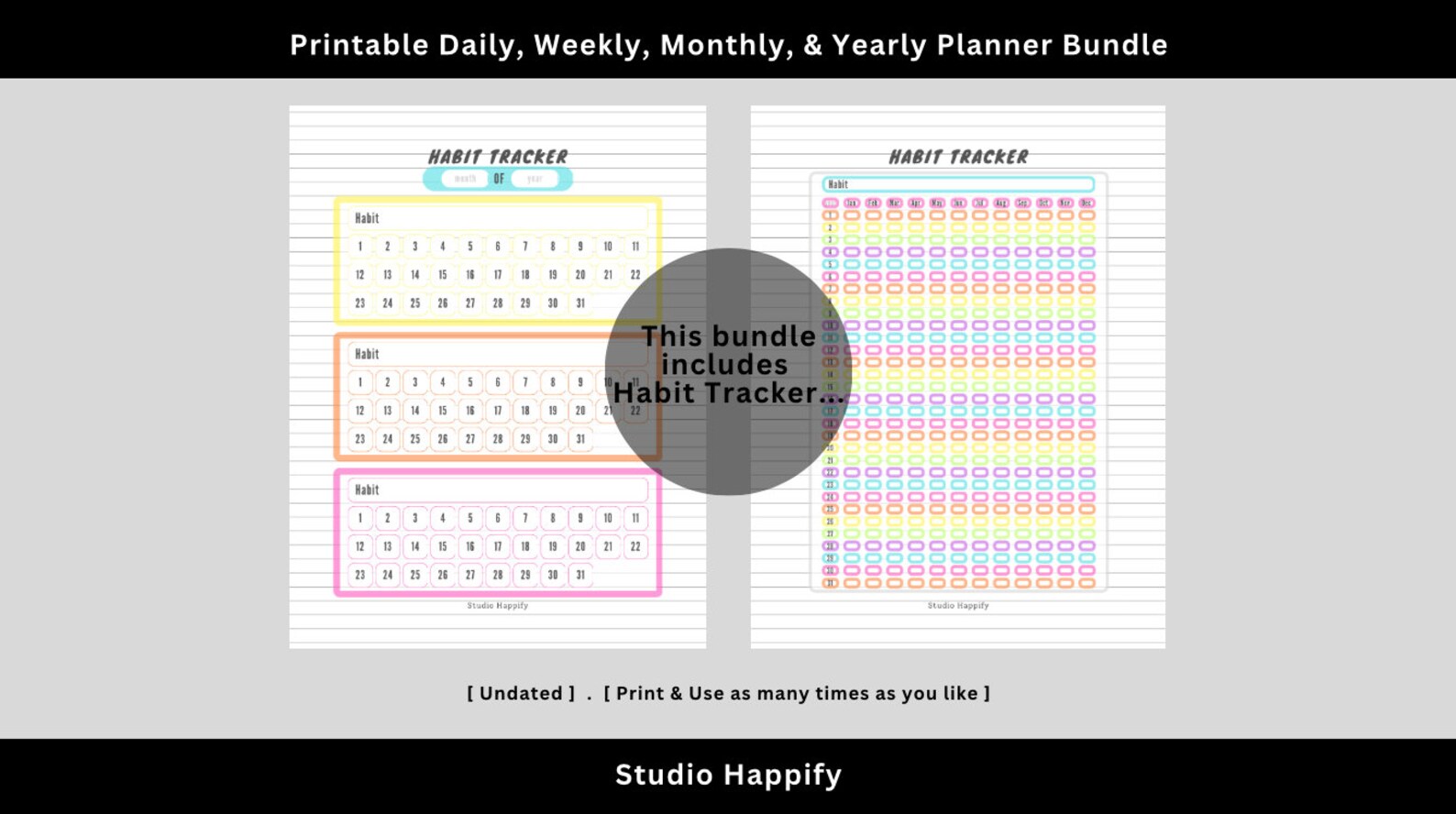 Colorful Neon Planner, Printable Daily, Weekly, Monthly, & Yearly ...