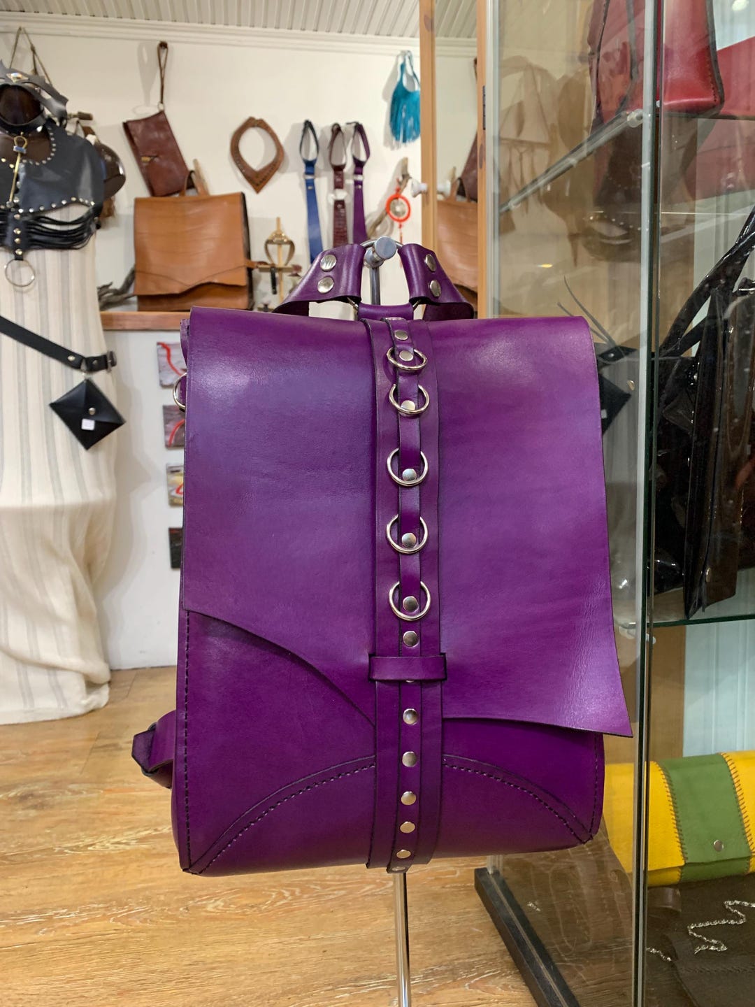 Purple Leather Backpack - Etsy