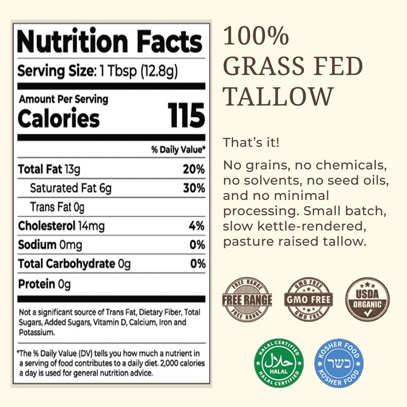 Grass Fed Beef Tallow, Non GMO, Keto, 14 Oz - Etsy