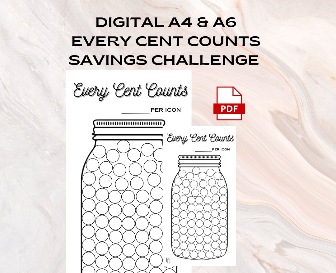 Every Cent Counts Savings Challenge A6 A4 Printable PDF - Etsy