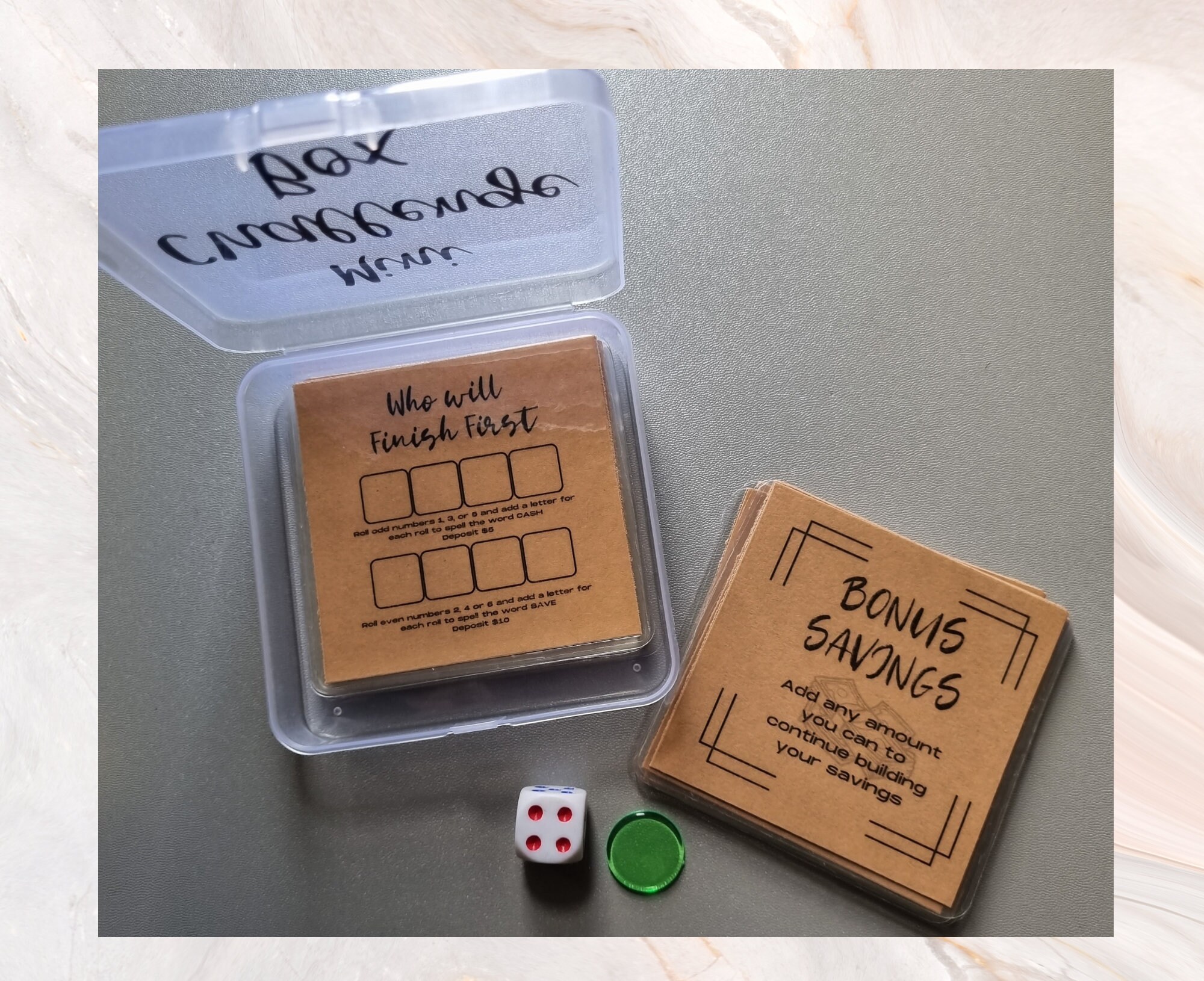 Mini Challenge Box Savings Challenges Scratch Offs Dice Games Budget ...