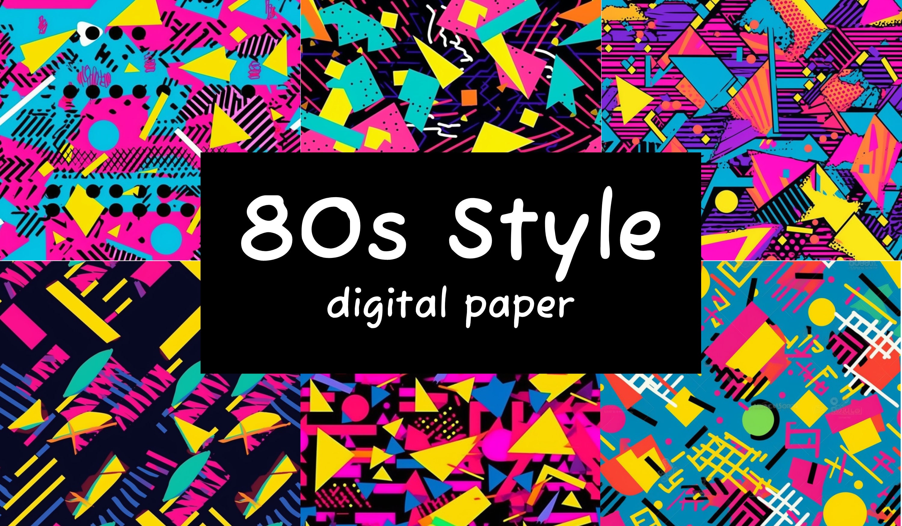 80s Style Digital Paper - 20 Graphic Pattern Designs - Commercial Use ...