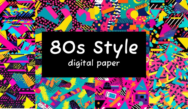 80s Style Digital Paper - 20 Graphic Pattern Designs - Commercial Use ...