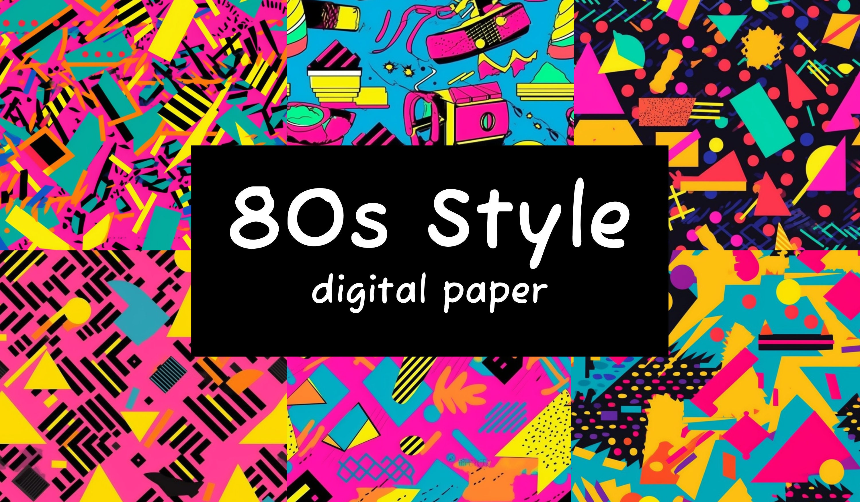 80s Style Digital Paper - 20 Graphic Pattern Designs - Commercial Use ...