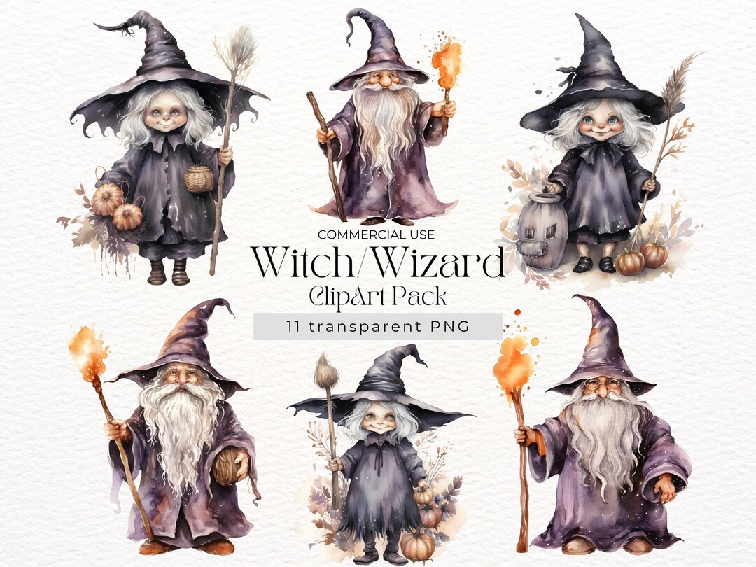 Witch & Wizard Clipart for Halloween Decor, Illustrations for Magic ...
