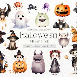 Halloween Clipart Watercolor PNG Bundle 40 PNG Transparent - Etsy