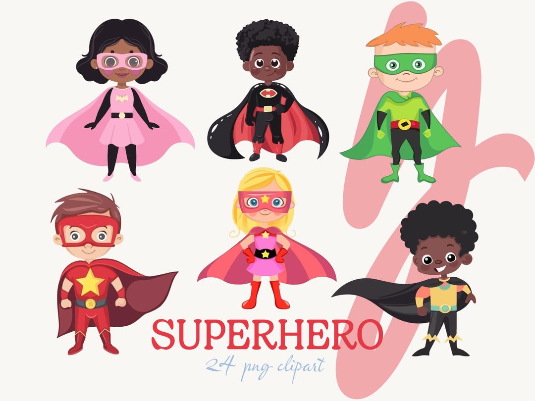 Kids Superhero Clipart – 24 PNG Graphics, Commercial Use - Etsy