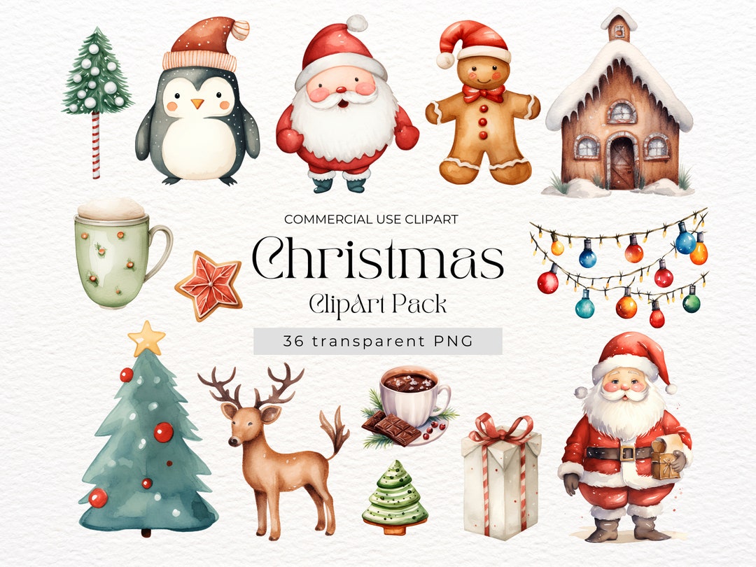 Watercolor Clipart Christmas Bundle - 36 Pngs High-quality, Transparent ...