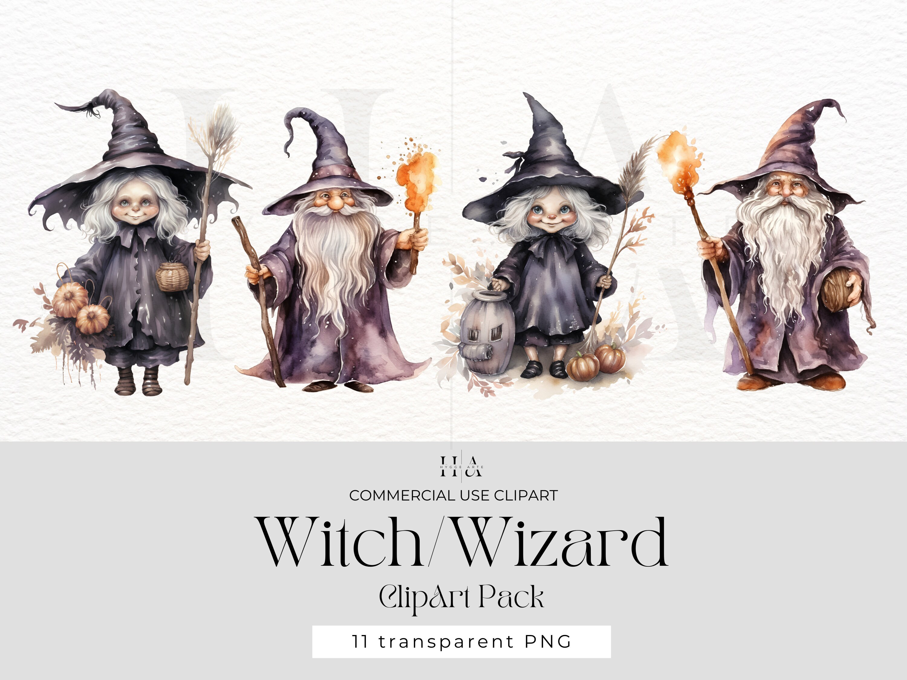 Witch & Wizard Clipart for Halloween Decor, Illustrations for Magic ...