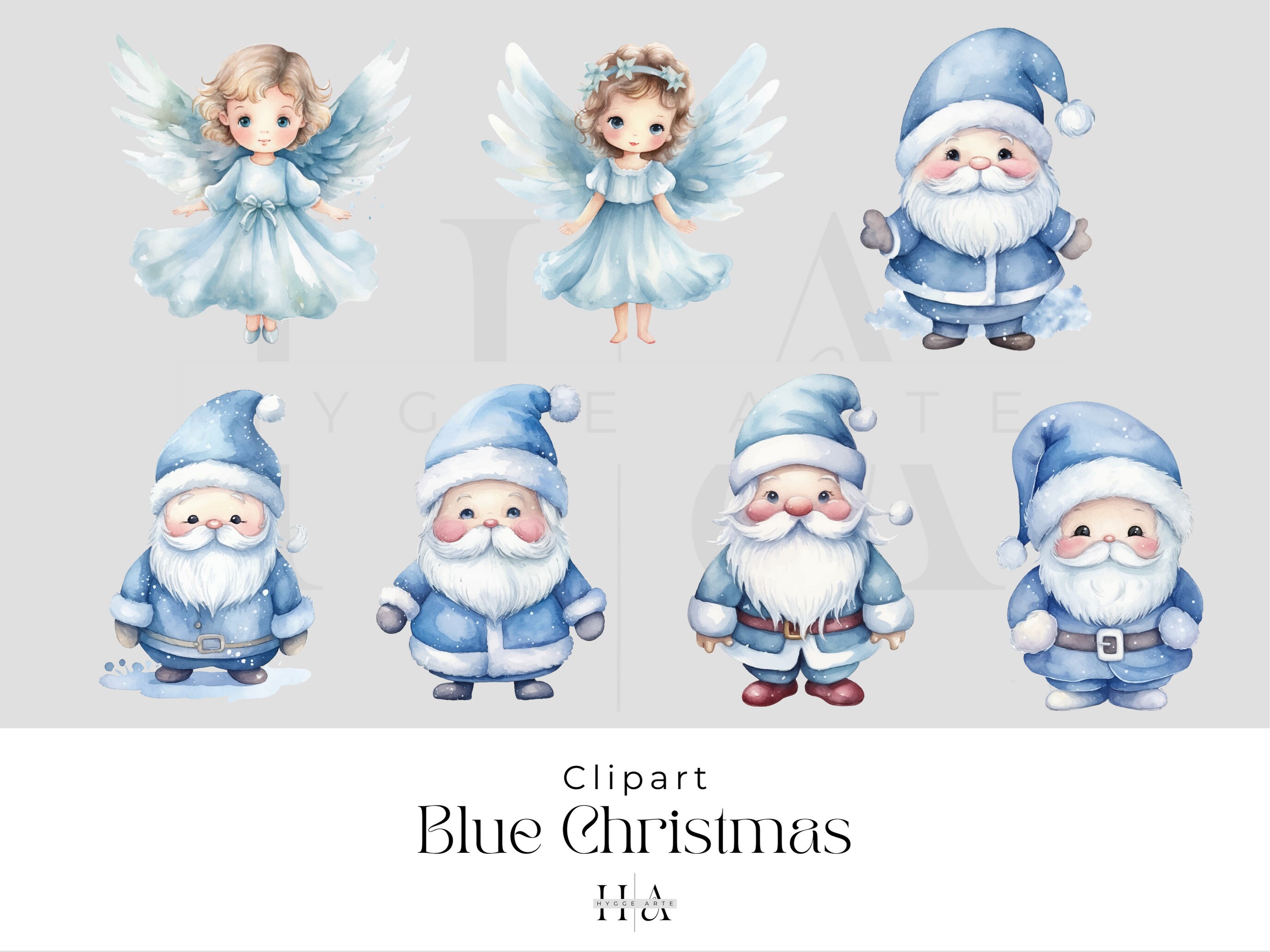 Blue Christmas Watercolor Clipart 34 PNG: 30 Transparent - Etsy