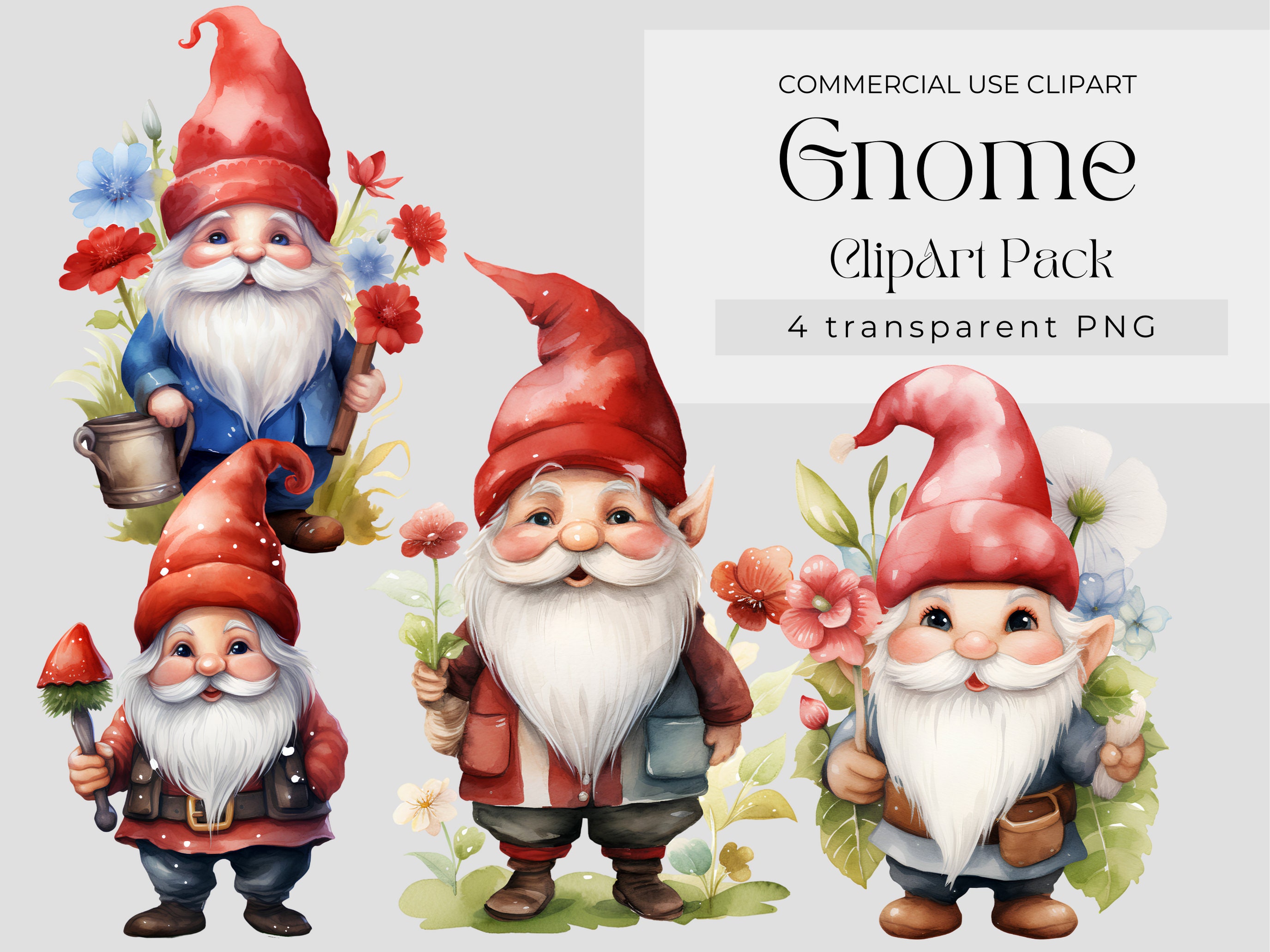 Gnome Watercolor Clipart 4 Clipart Bundle, Gnome PNG, Transparent ...