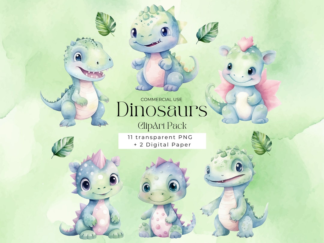 Dinosaur Watercolor Clipart Bundle 11 PNG Transparent Background, 2 ...