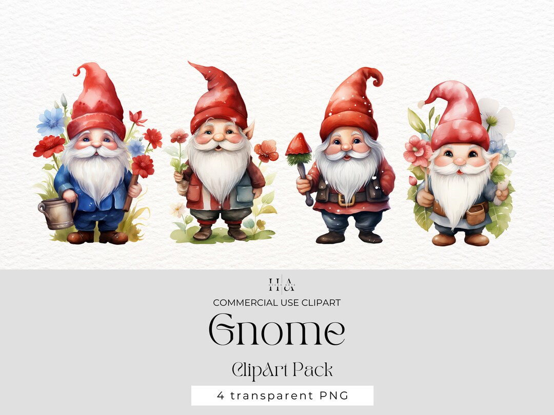 Gnome Watercolor Clipart - 4 Clipart Bundle, Gnome PNG, Transparent ...