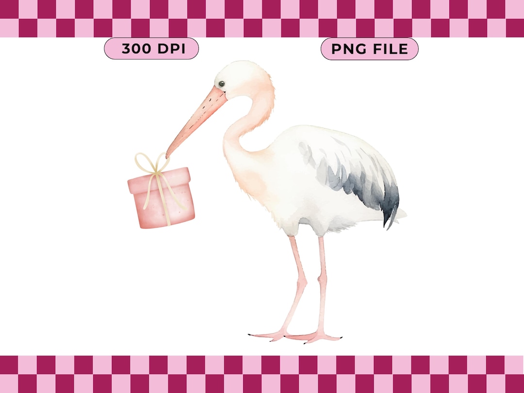 Stork Pink Baby Shower PNG Clipart It's a Girl Sublimation Design ...