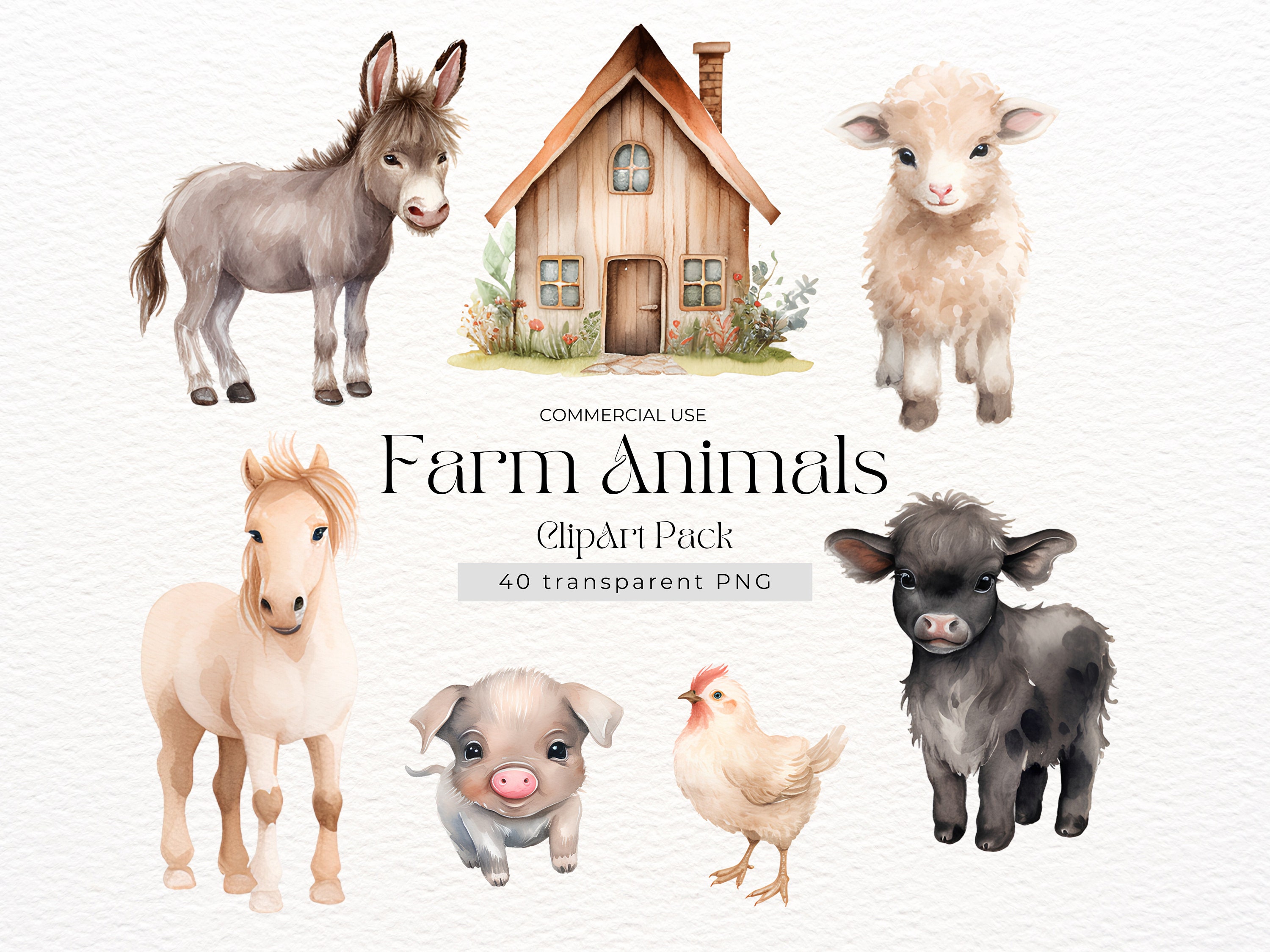 Farm Animals Watercolor Clipart Farm Themed Birthday Party, Country ...