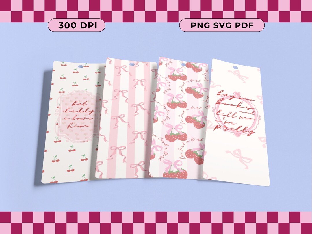 Pink Coquette Bookmark Printable - Pink Bow Bookmarks, Girly Bright ...