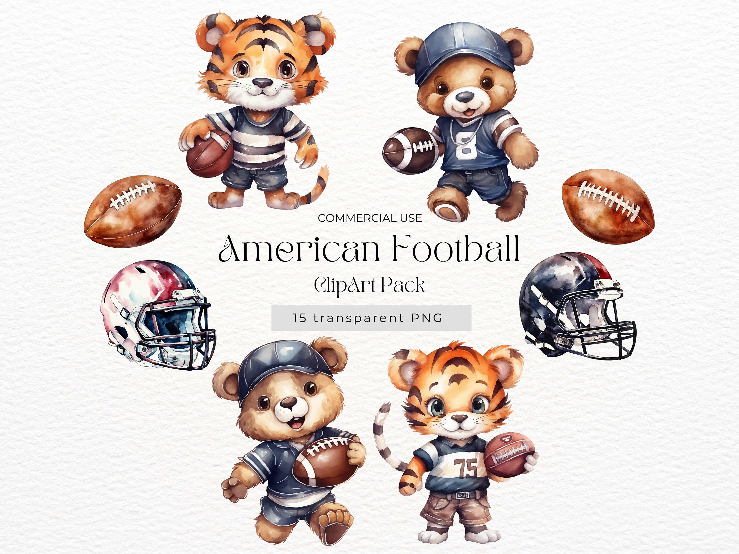 American Football Watercolor Clipart 15 Pngs With Transparent ...
