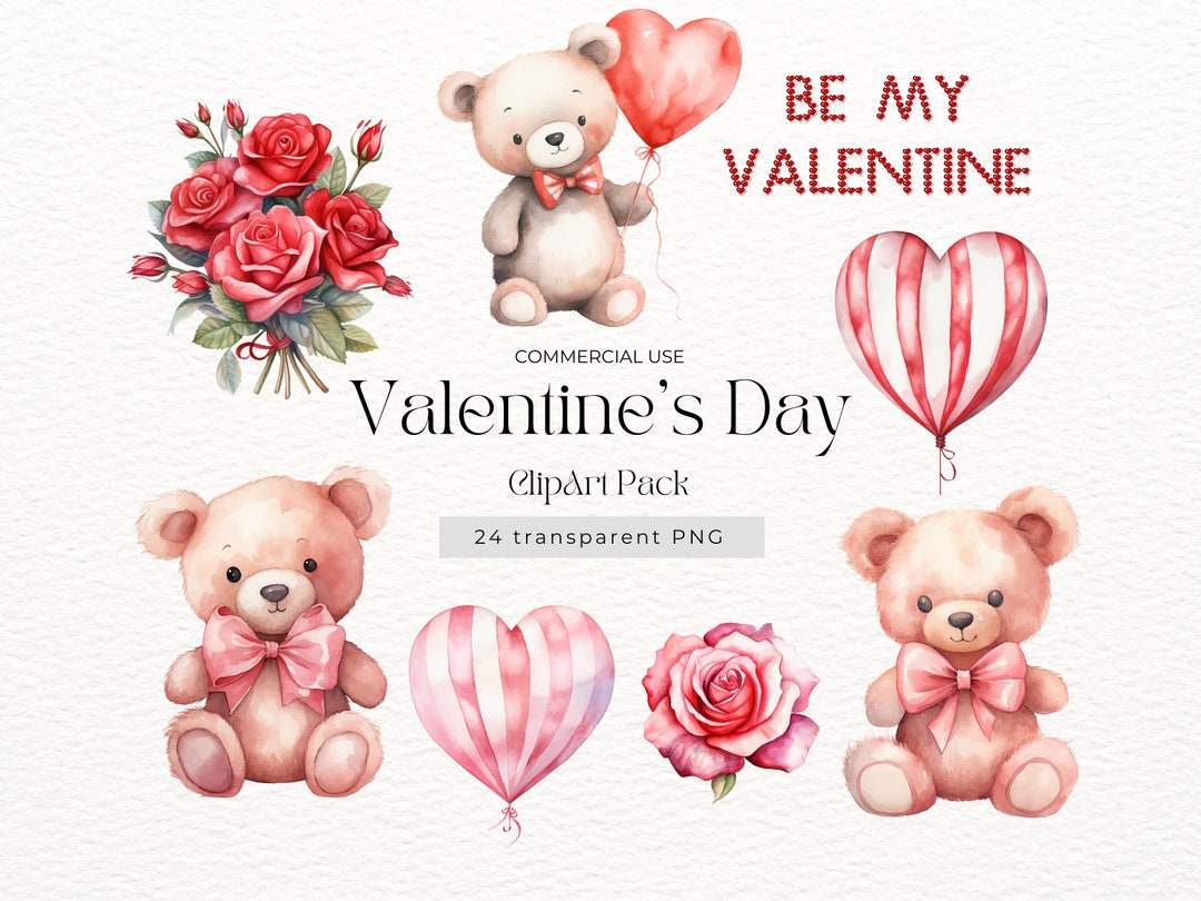 Valentine Day Watercolor Clipart Bundle 24 Pngs With Transparent ...