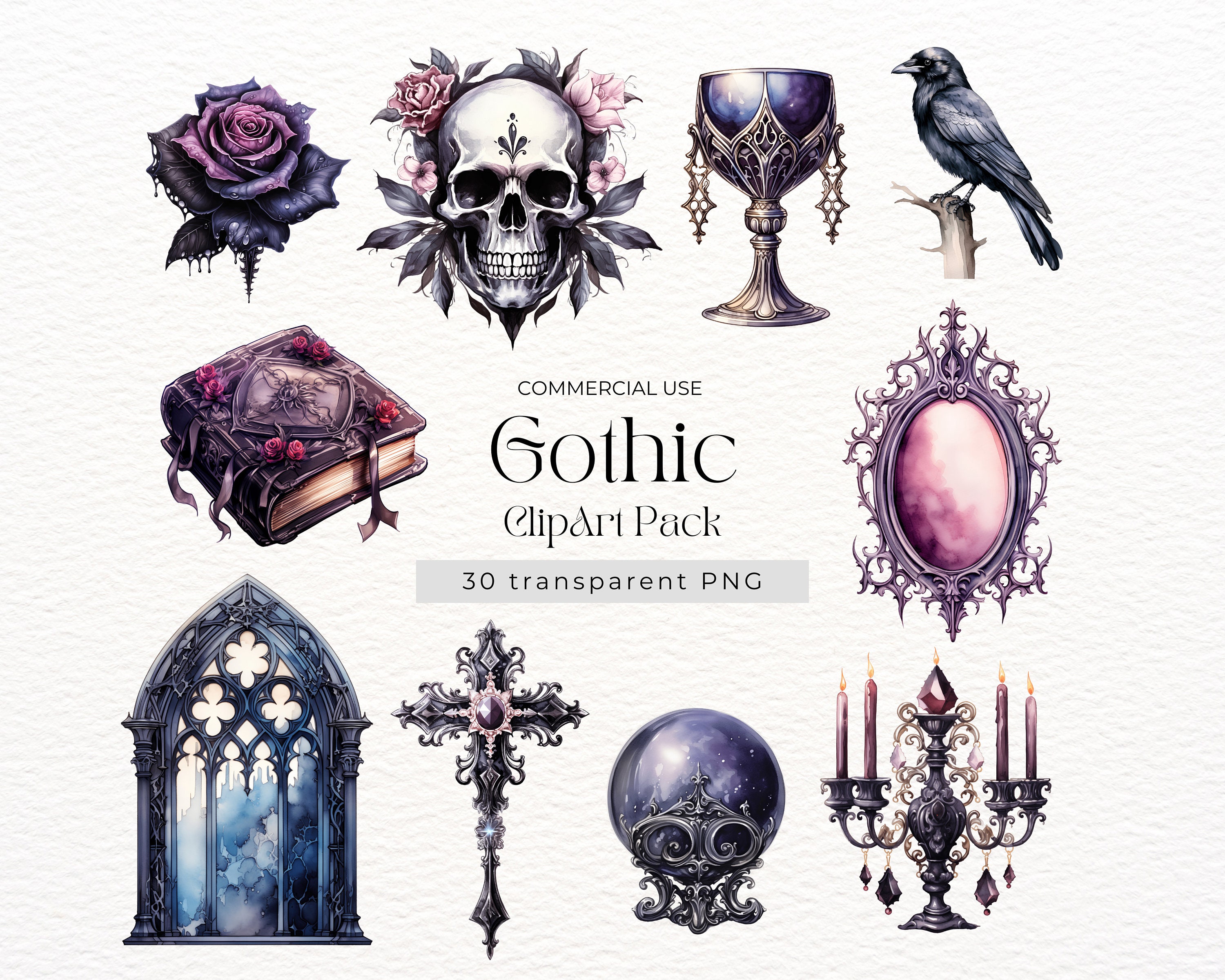 Gothic Clipart Bundle 30 Pngs High-quality, Perfect for Halloween ...