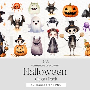 Halloween Clipart Watercolor PNG Bundle 40 PNG Transparent Background ...