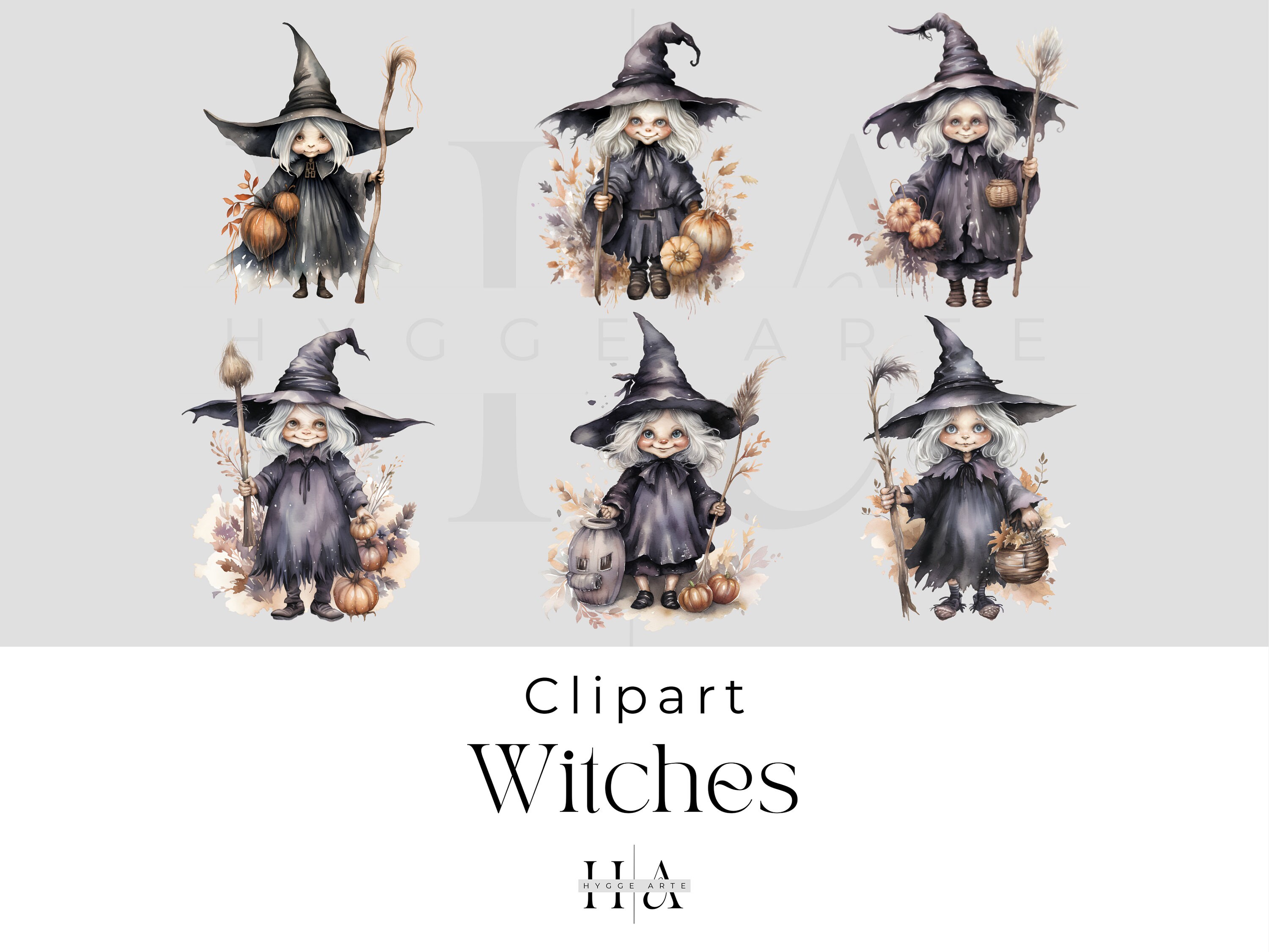 Witch & Wizard Clipart for Halloween Decor, Illustrations for Magic ...