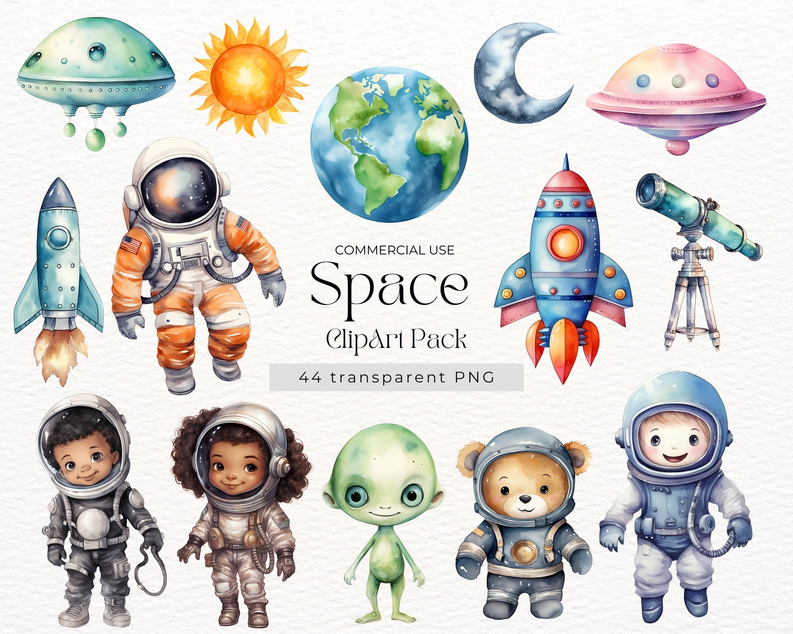 Outer Space Clipart for Kids Projects, Space Design Elements for ...