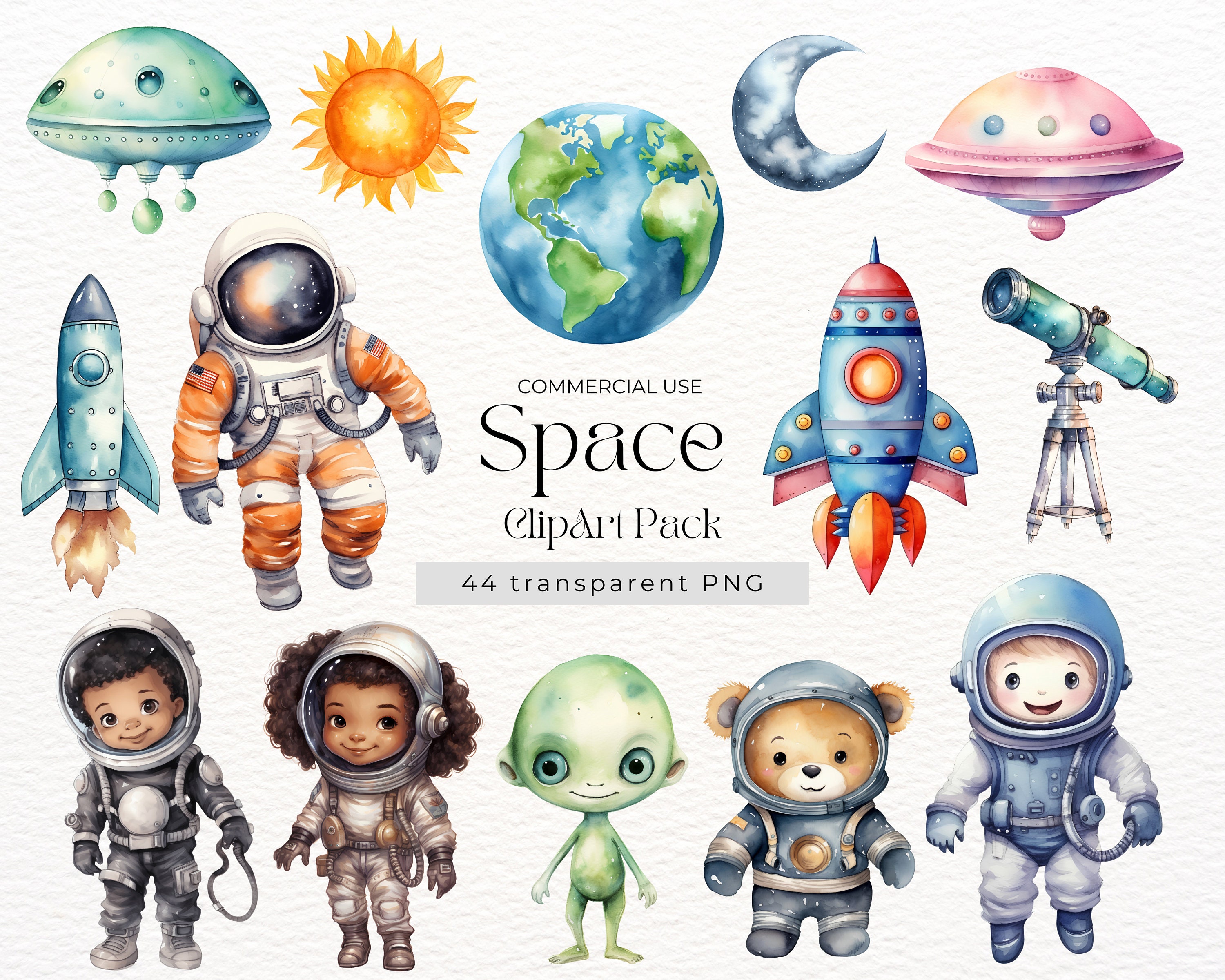 Outer Space Clipart for Kids Projects, Space Design Elements for ...