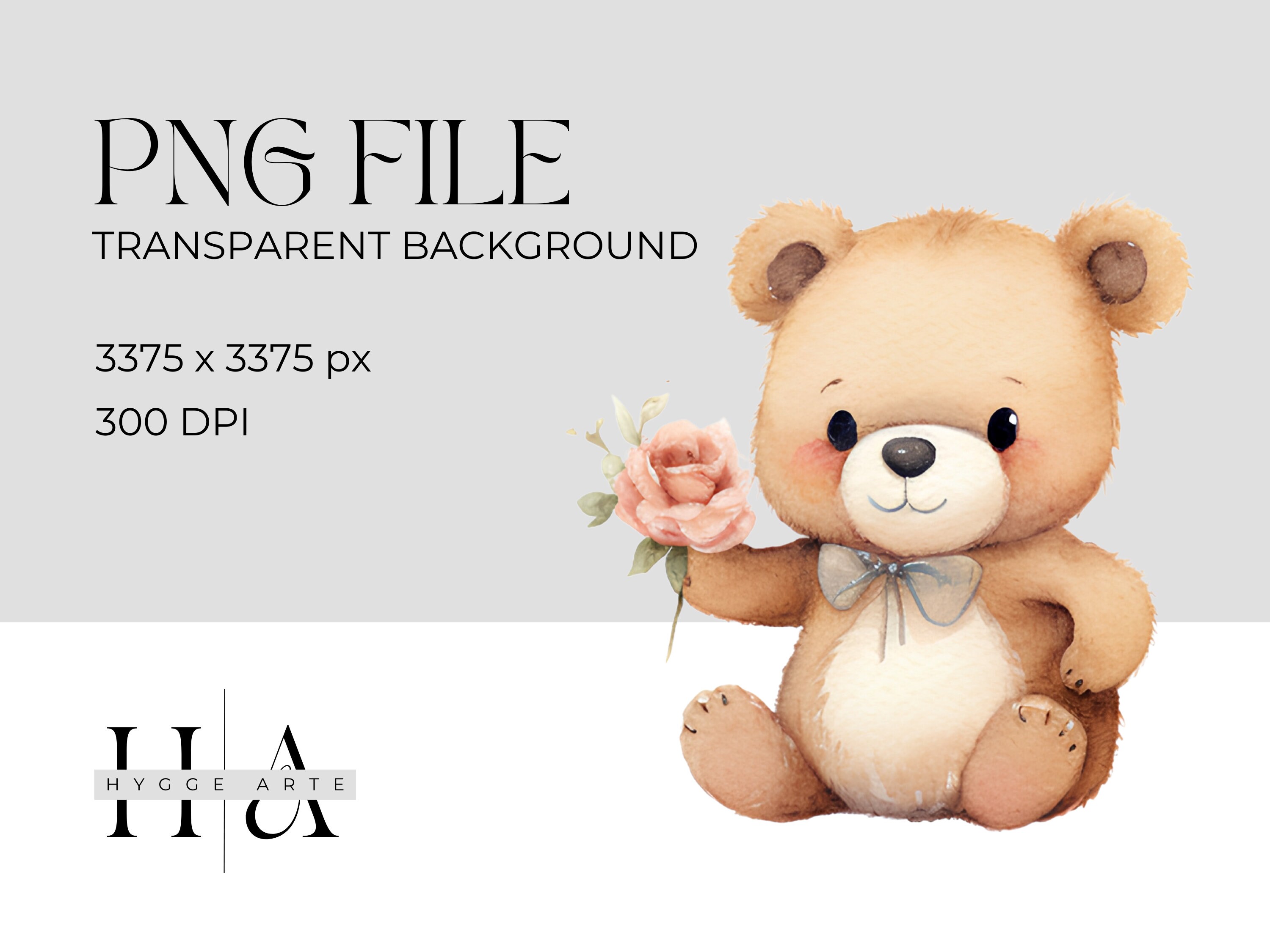 Baby Bear Watercolor Clipart - Nursery Decor Teddy Bear Flower ...