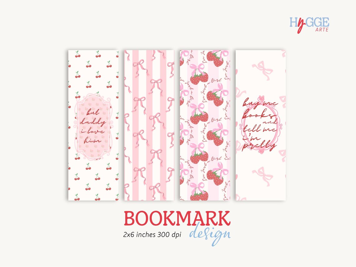 Pink Bow Coquette Bookmark Printable – Girly Book Lover Gift (PNG, SVG ...
