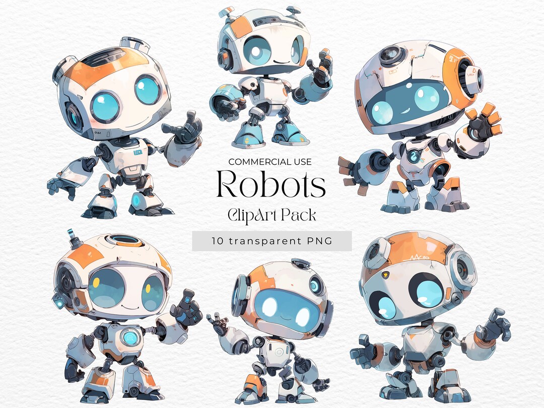 Robot Clipart for Kids Crafts, Cute Cyborg Graphics Art for Toddlers ...