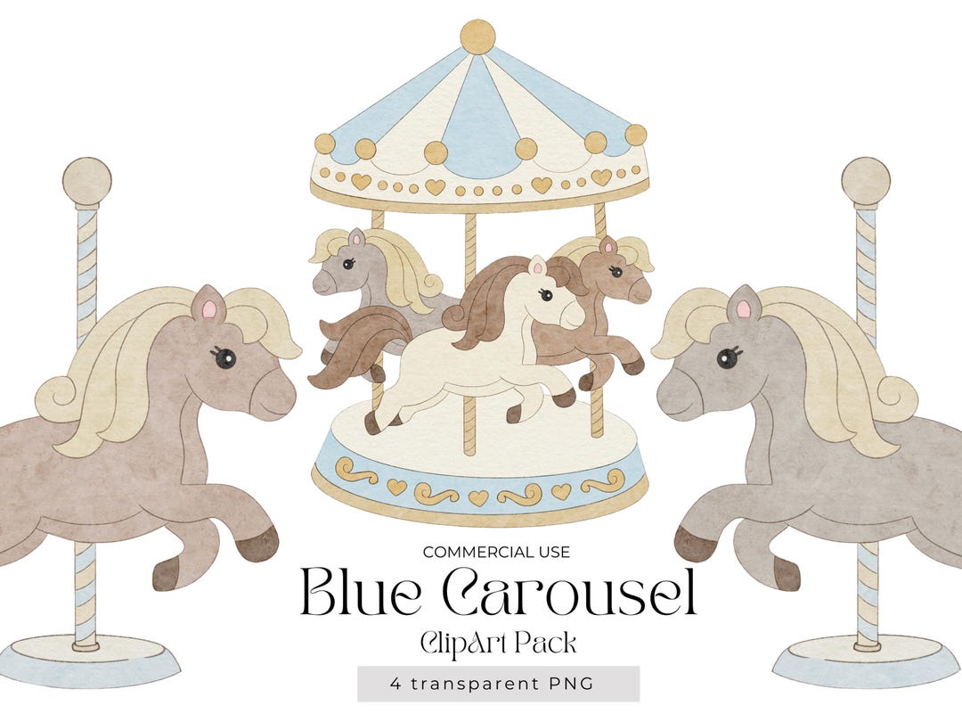 Carousel Horse Clipart - Blue Boy Baby Shower, 1st Birthday Party ...