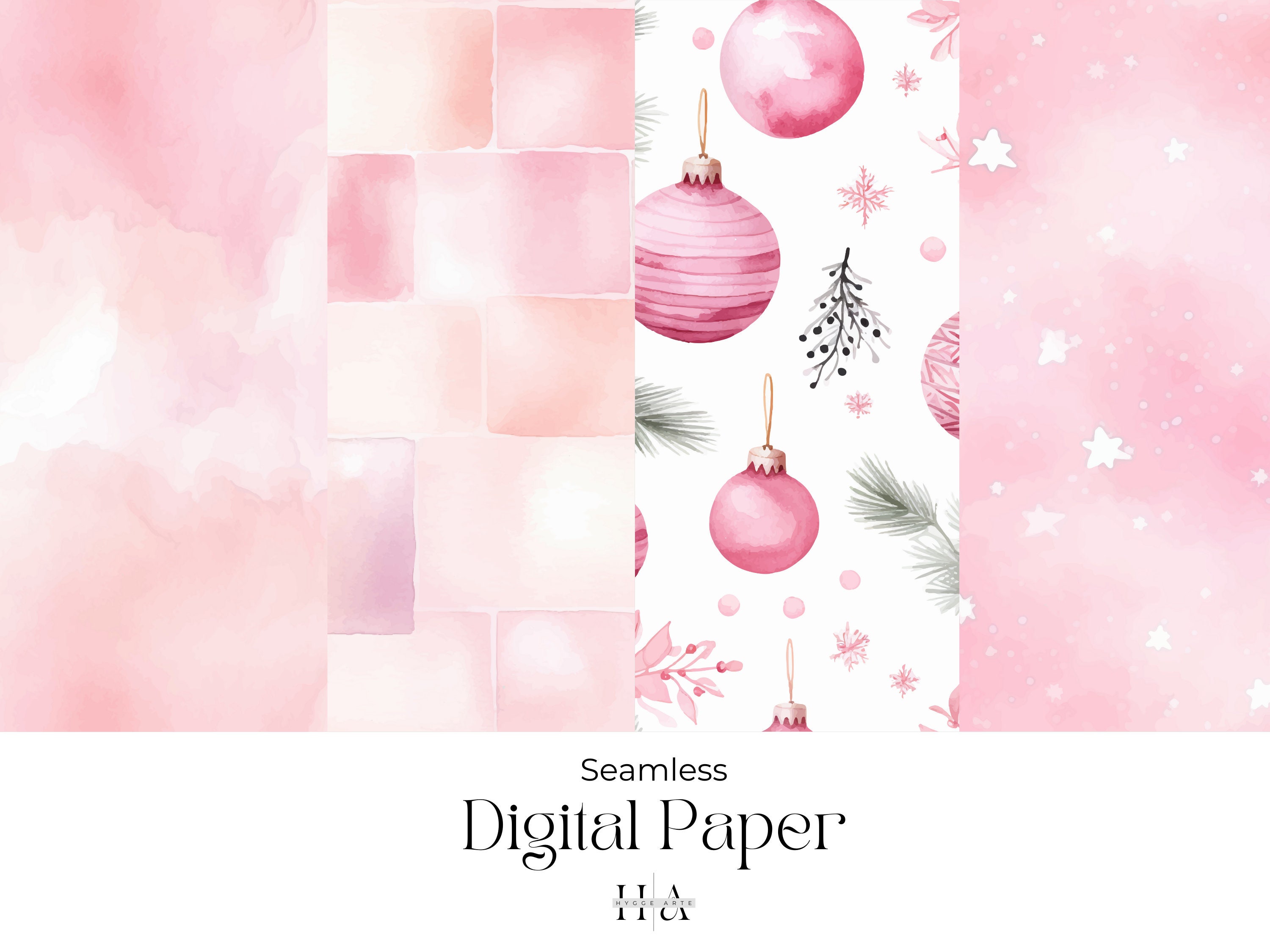 Pink Christmas Pastel Watercolor Clipart 38 Pngs: 34 - Etsy