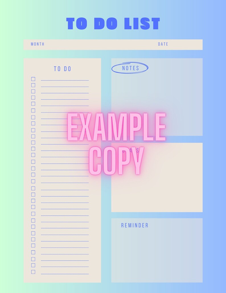 To Do List / Template Digital Download - Etsy