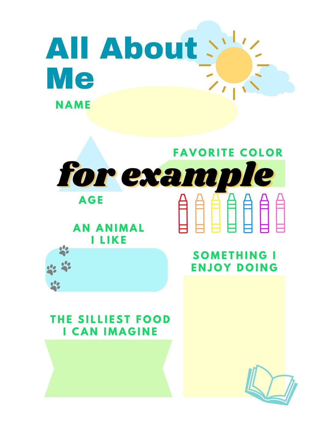 All About Me - Elementary School - Digital Download - Color or B&W - Etsy