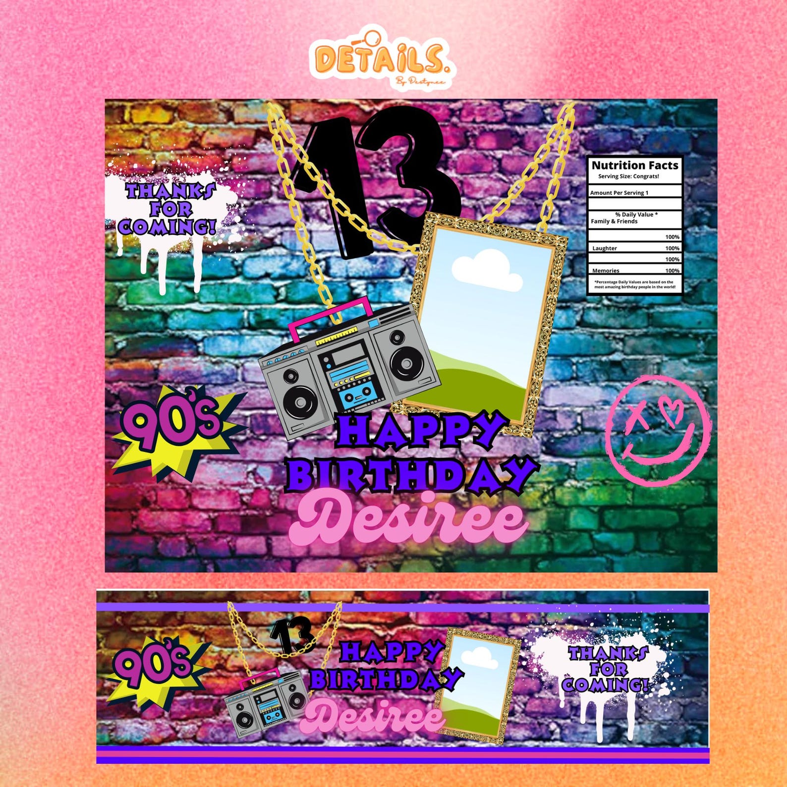 90s Chip Bag Template | Purple & Pink 13th Birthday | Editable Canva ...