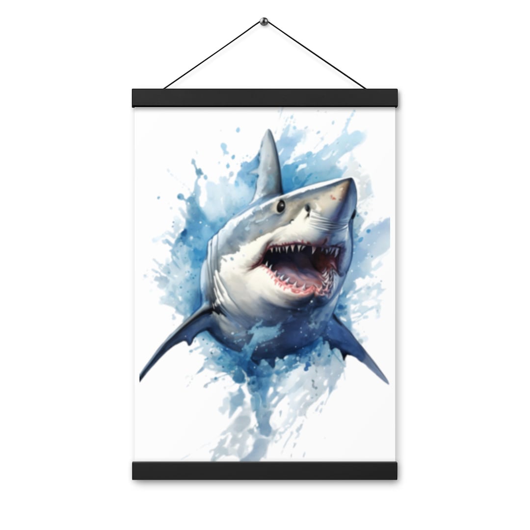 Poster With Hooks, Watercolor Shark, Birthday Gift Idea, Decoration - Etsy