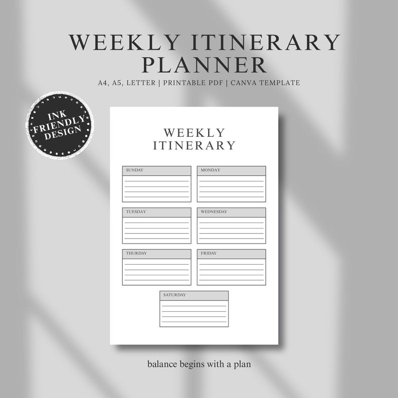Weekly Planner | Itinerary Travel Planner | Travel Itinerary Trip ...