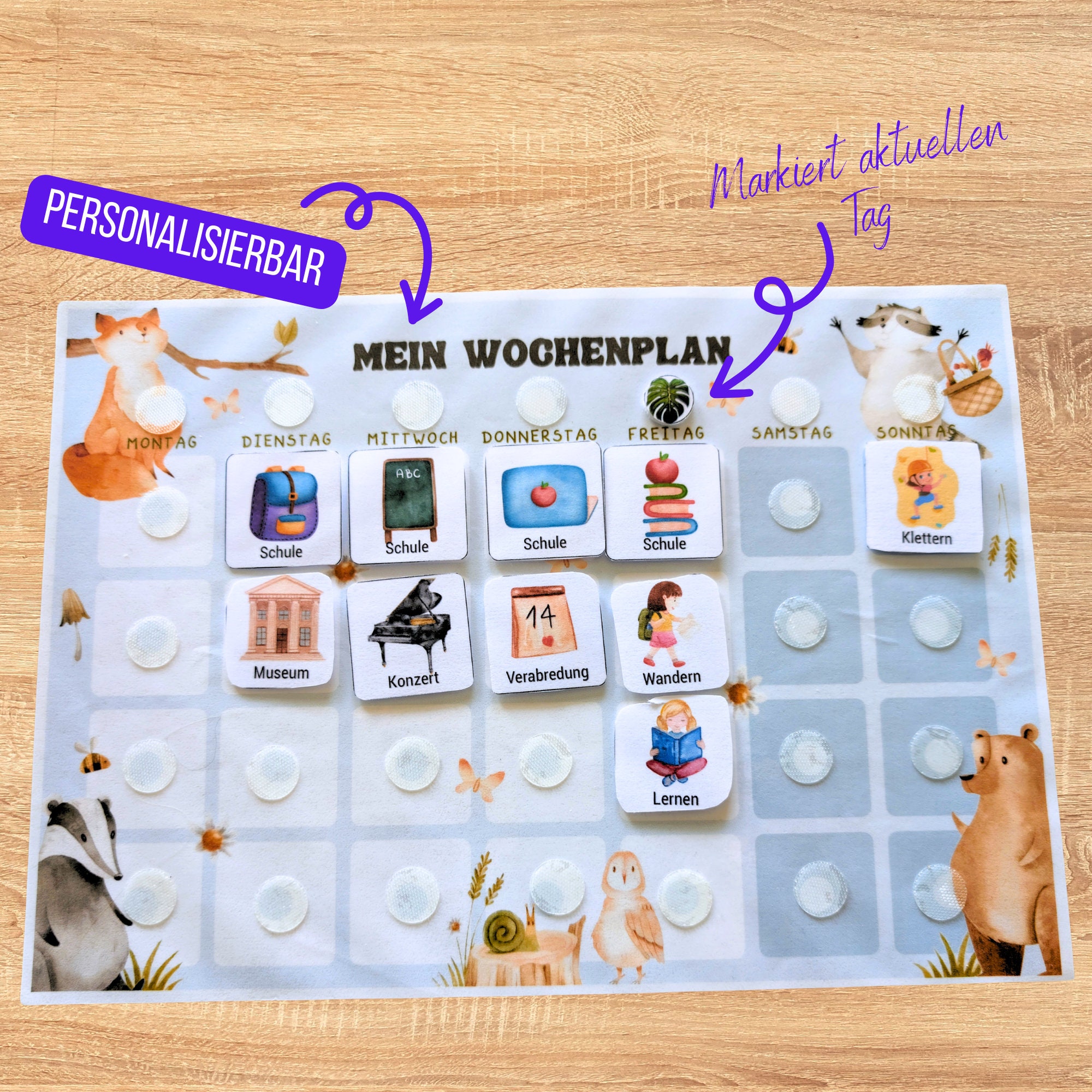 Kinder Wochenplan Aktivätskarten mit Klettpunkten: Ausgedruckt und ...