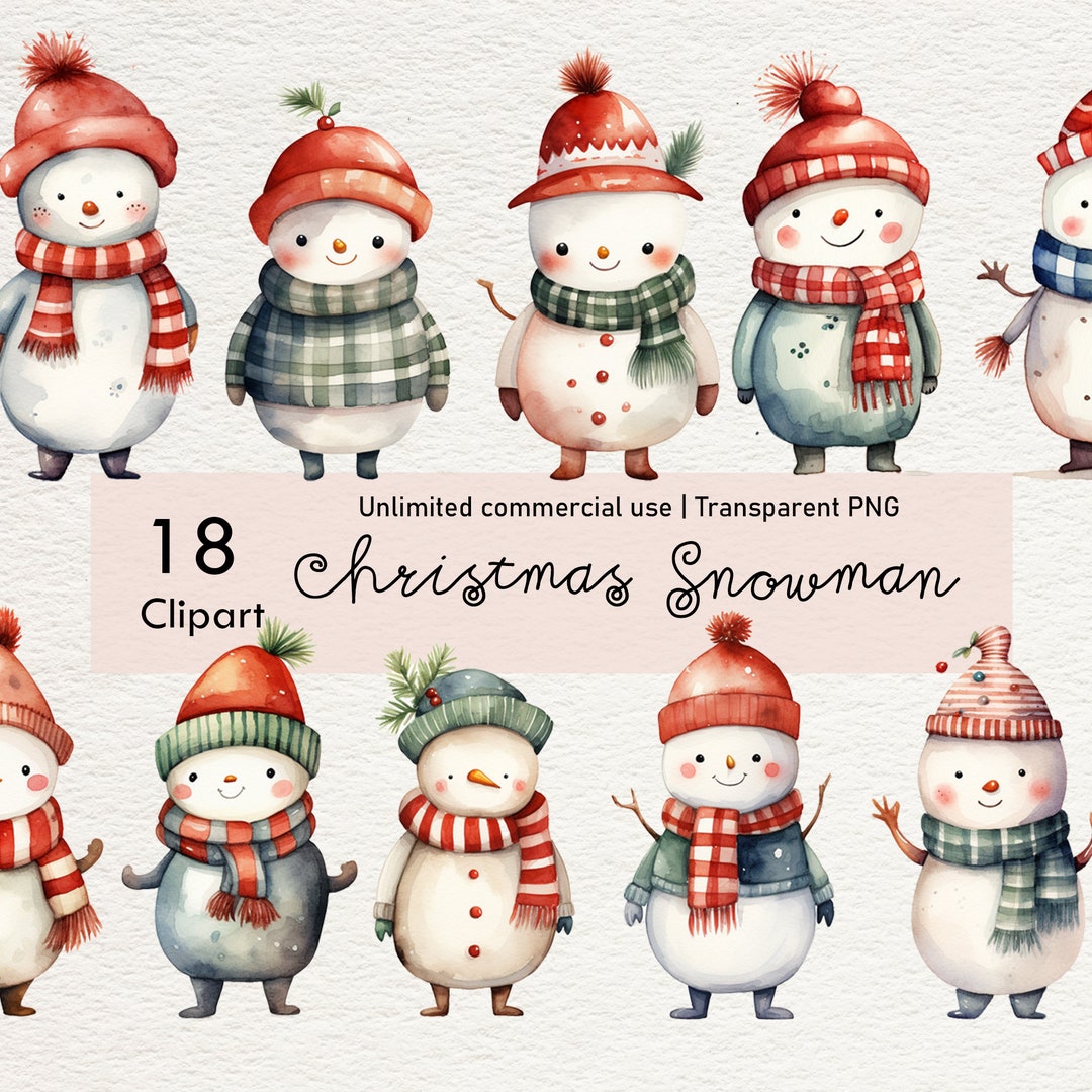Christmas Snowman Watercolor Clipart | Digital Download | Snowman ...