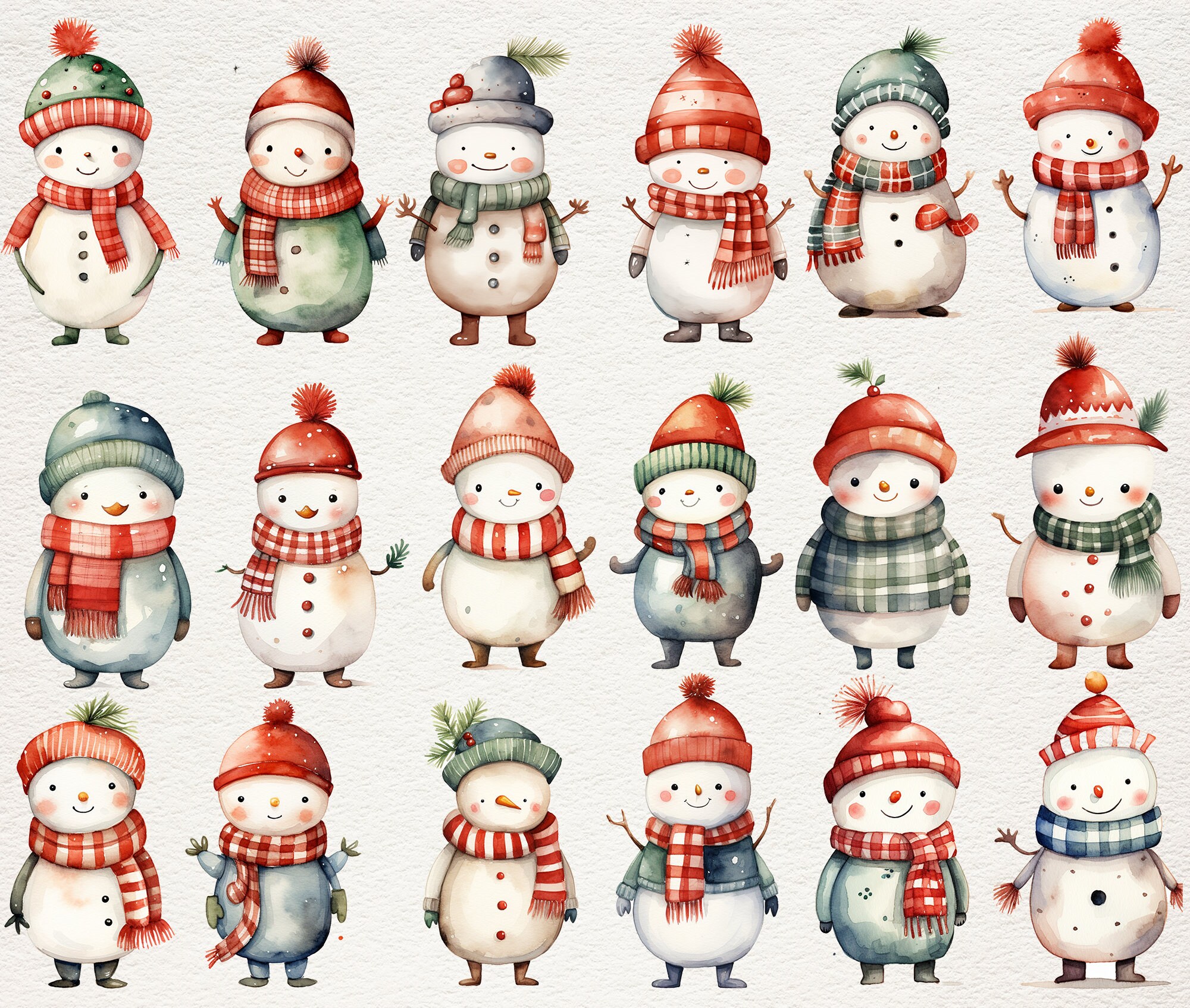 Christmas Snowman Watercolor Clipart | Digital Download | Snowman ...