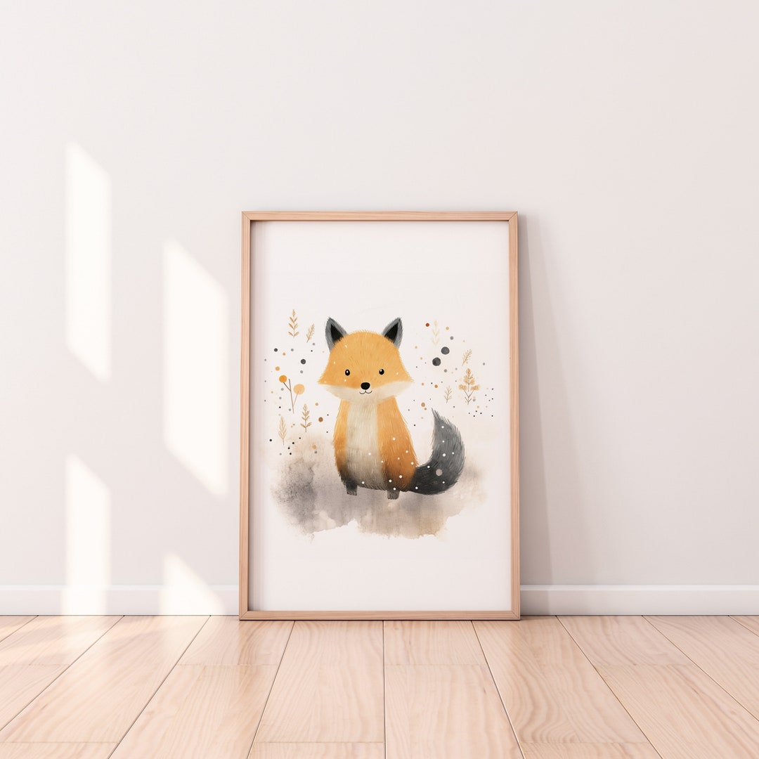 Poster Fuchs Illustration in A1 A2 A3 A4 Kinderposter Wandkunst Kinderzimmer Baby Waldtiere ...