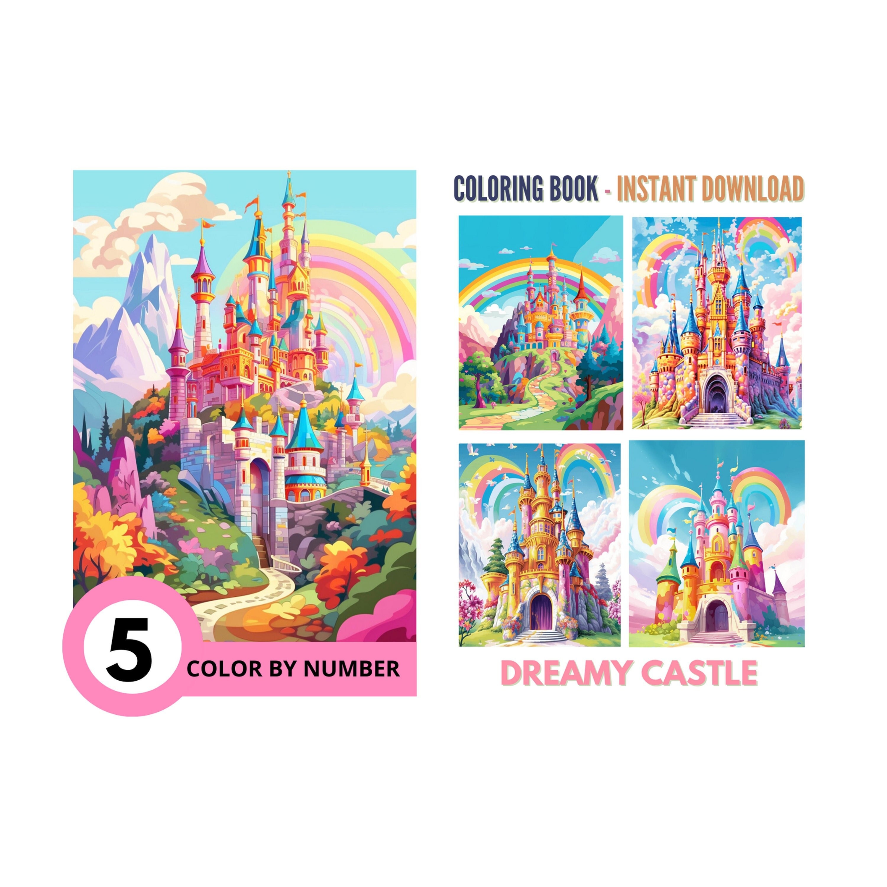 Color by Number for Adult,paint by Number Printable,5 Dreamy Castle ...