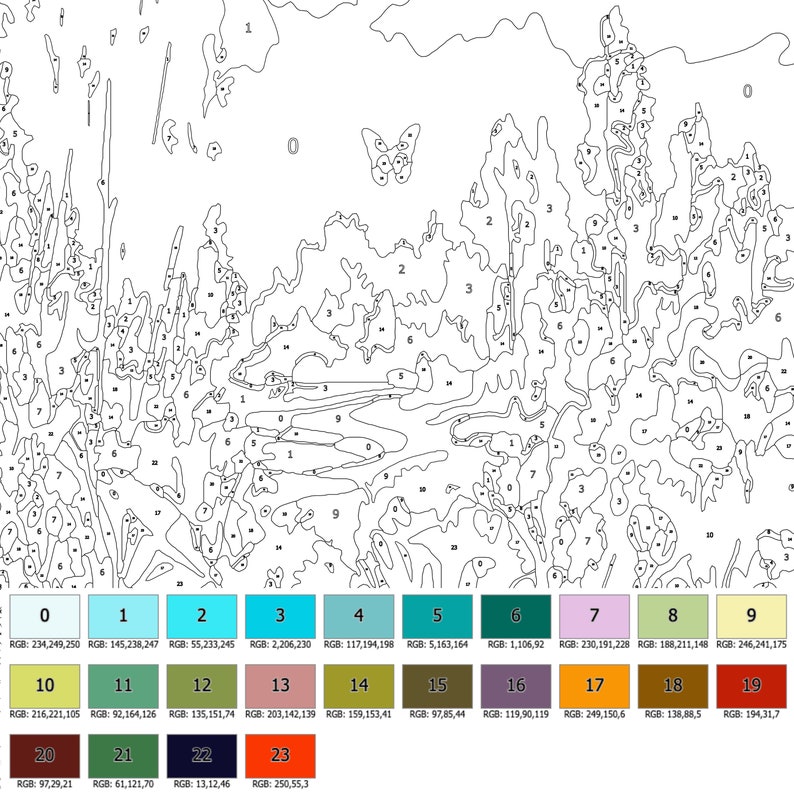Color by Number for Adult, Paint by Number Printable, Meadow Landscape ...