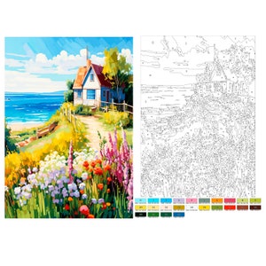 Bundle 10 Beautiful Cottage ,color by Number for Adult, Paint by Number ...