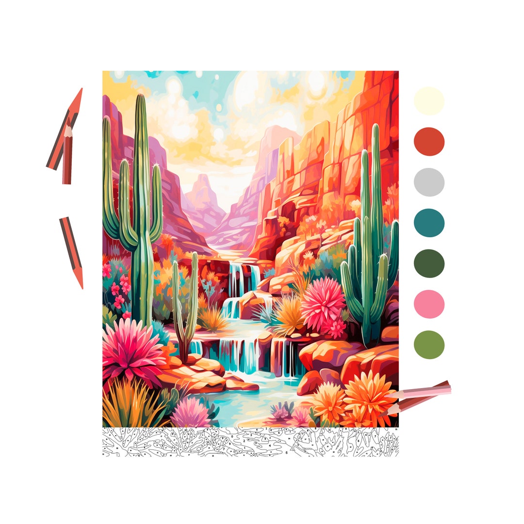 Color by Number for Adult, Paint by Number Printable, Canyon Landscape ...
