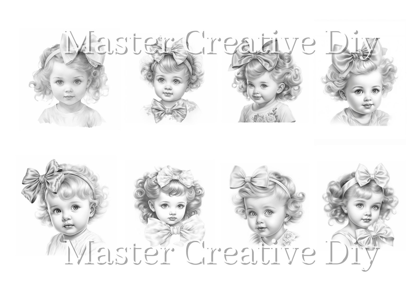 30 Cute Girl With Bow Coloring Book Adults Coloring Pages - Etsy