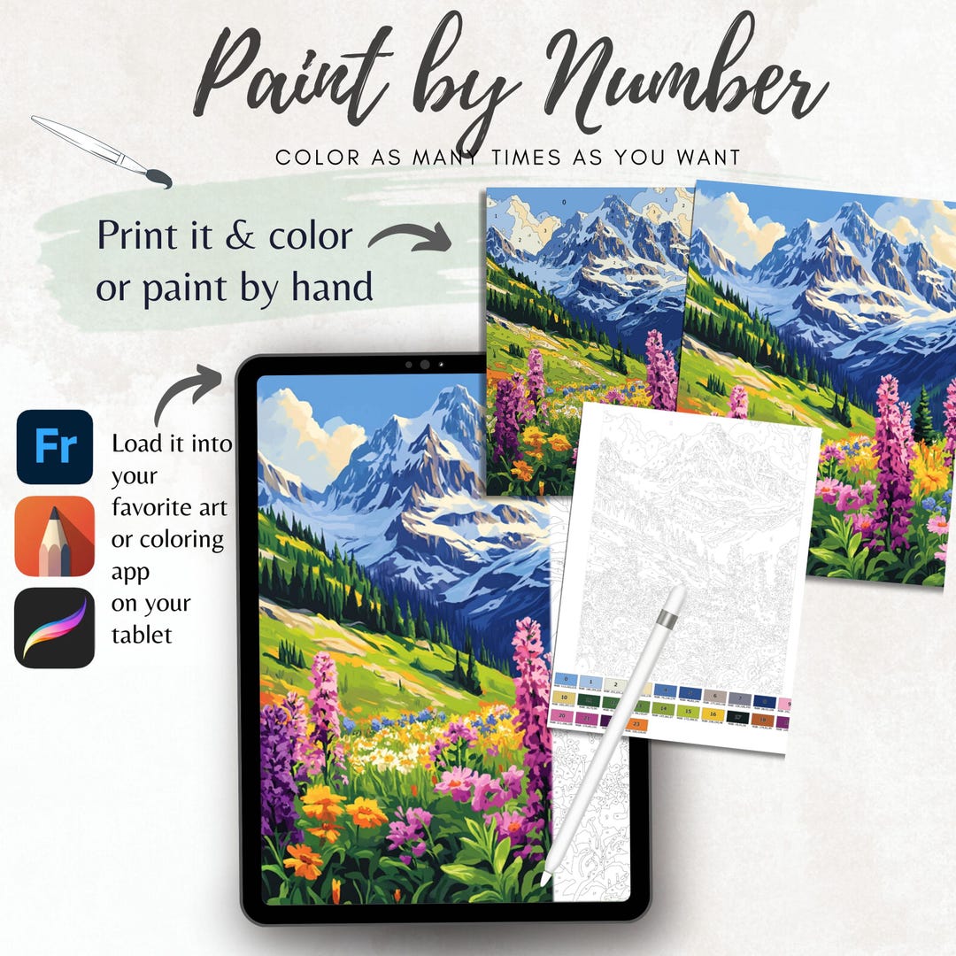 Mountain Landscape Scenery, Color by Number for Adult, Paint by Number ...